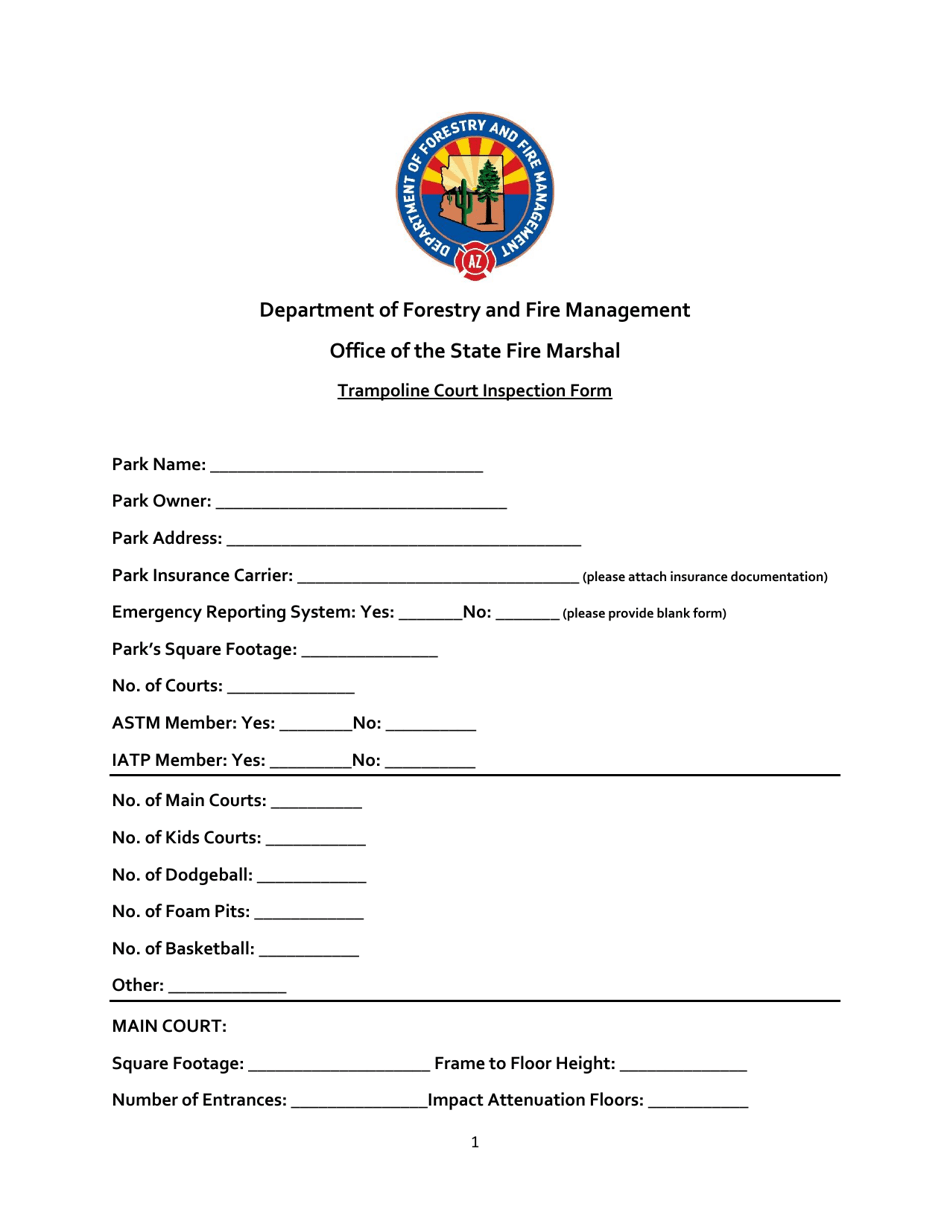 Arizona Trampoline Court Inspection Form - Fill Out, Sign Online and ...