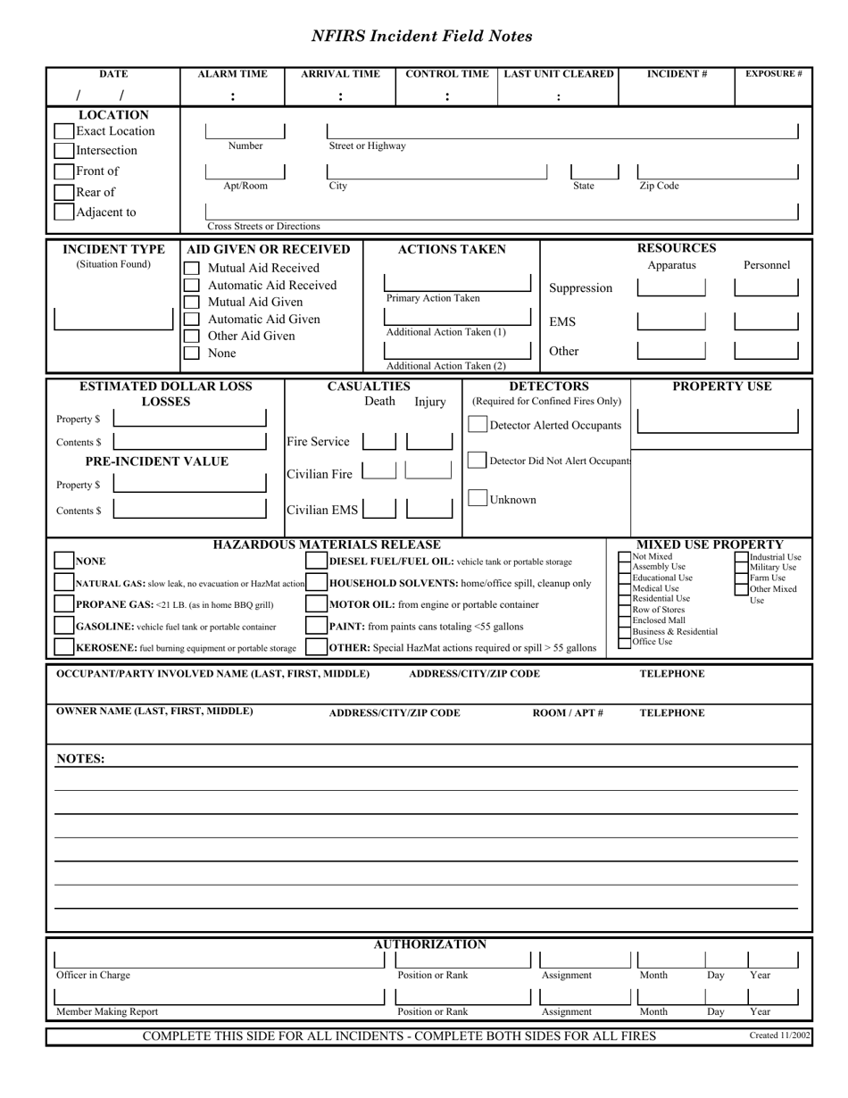 Nfirs Incident Field Notes - Fill Out, Sign Online and Download PDF ...