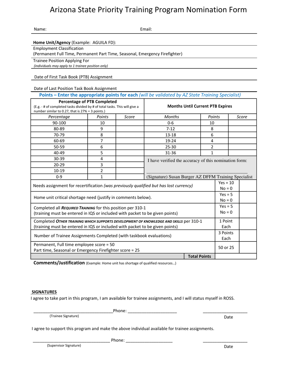 Arizona Arizona State Priority Training Program Nomination Form - Fill ...