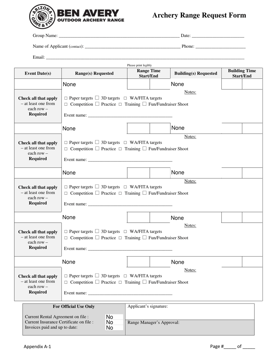 Arizona Archery Range Request Form - Fill Out, Sign Online and Download ...