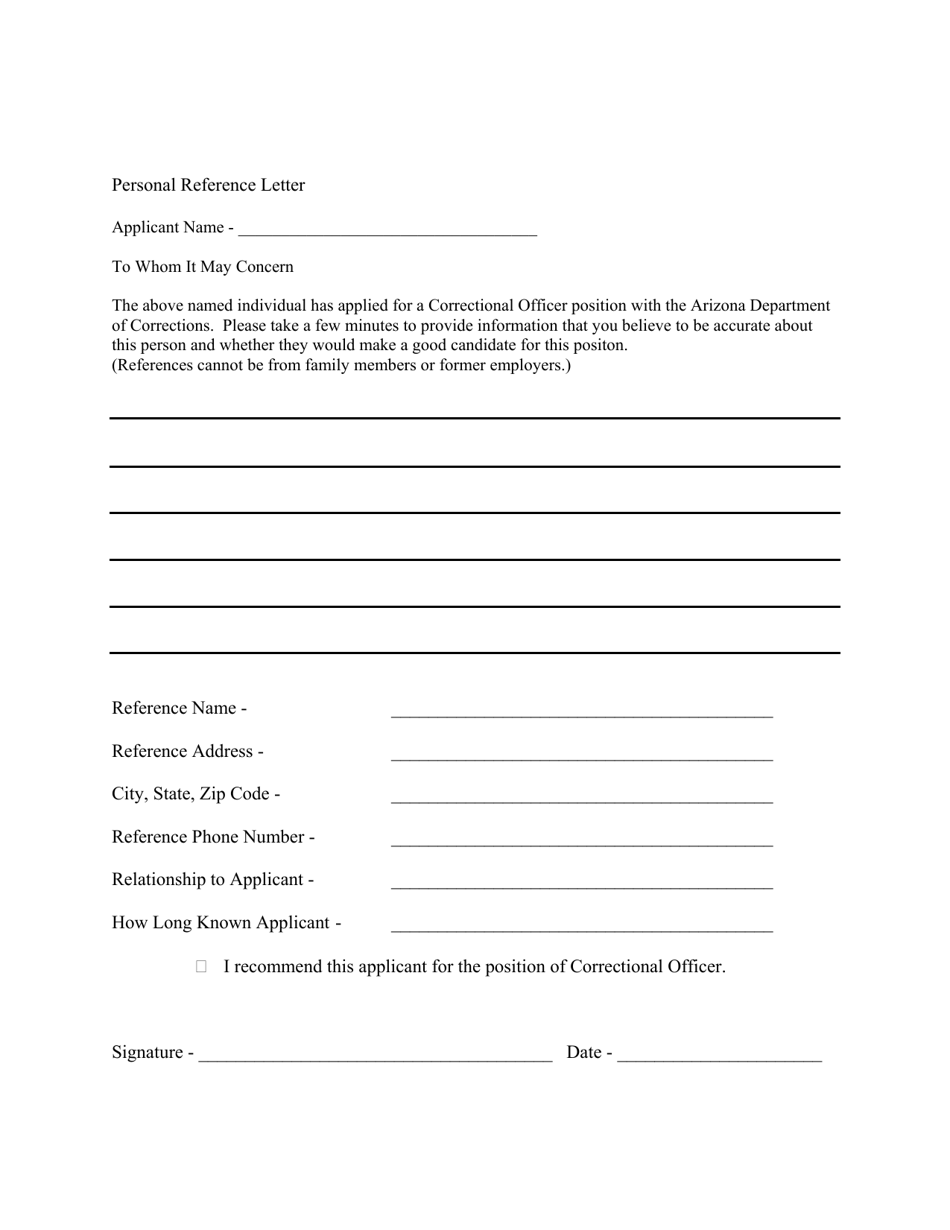 Arizona Personal Reference Letter - Fill Out, Sign Online and Download ...