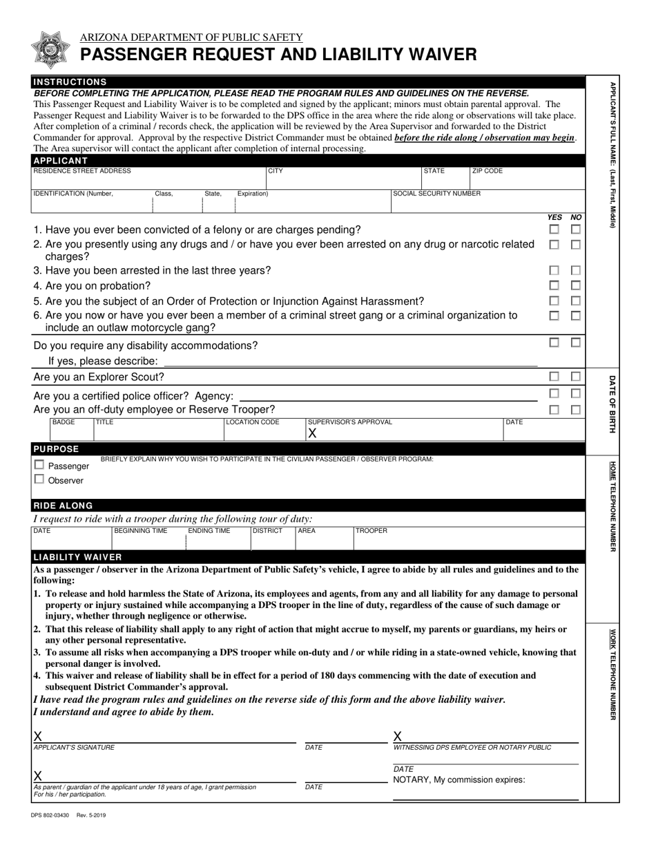 Form DPS802-03430 - Fill Out, Sign Online and Download Fillable PDF ...