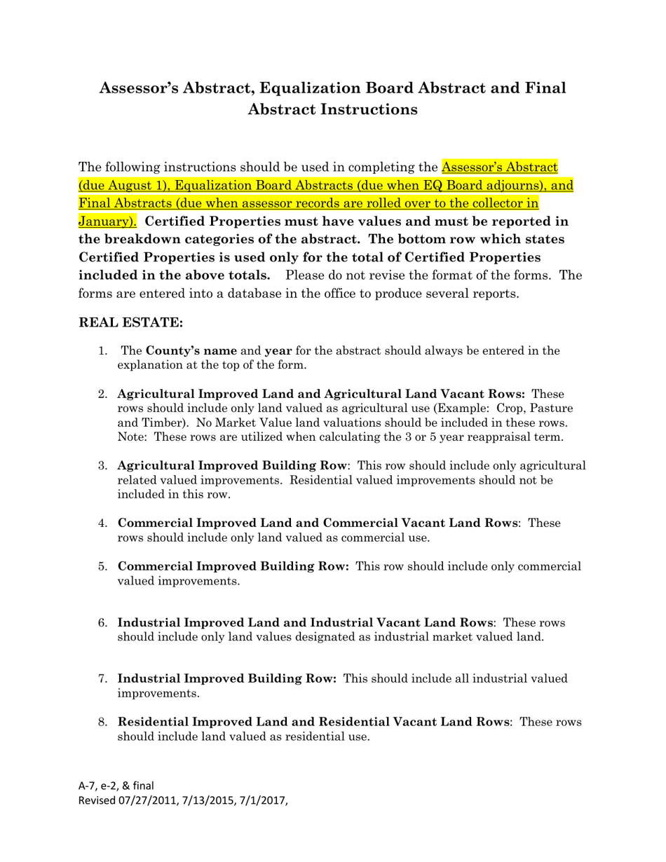 Download Instructions for Form A-7, A-7B, E-2 PDF | Templateroller