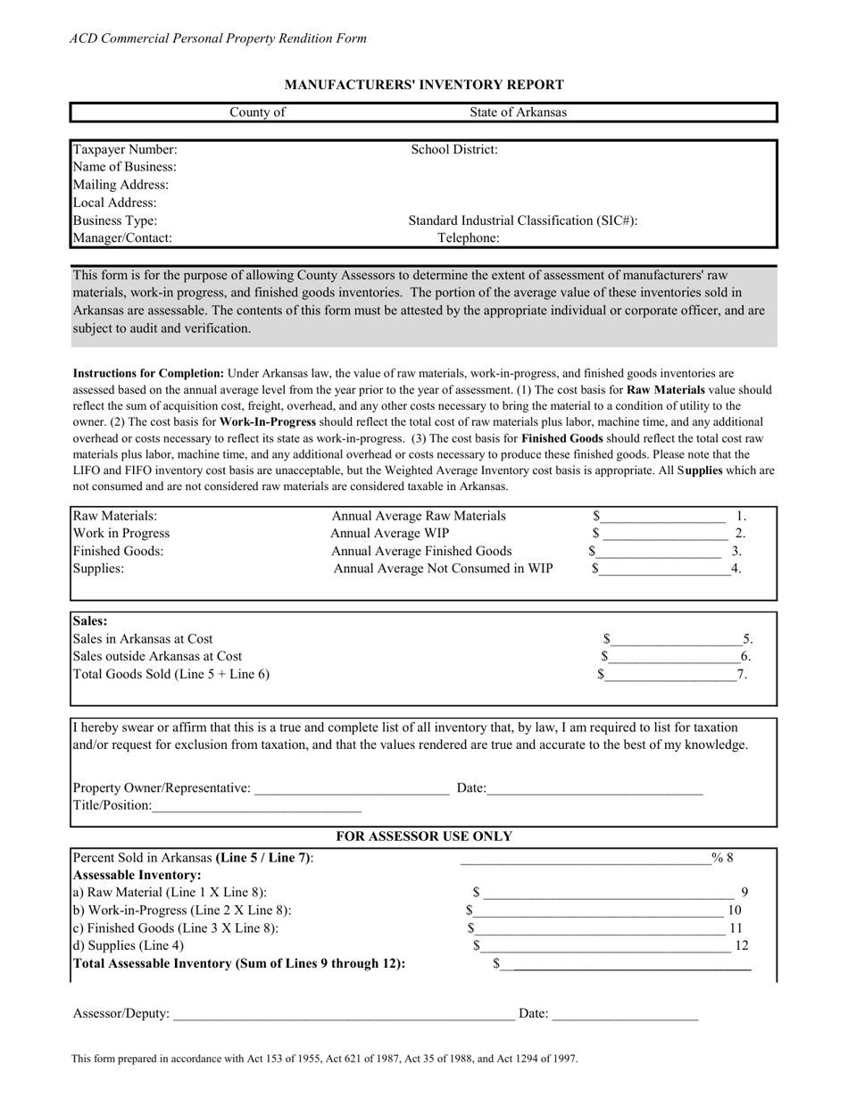 Arkansas Manufacturers' Inventory Report - Fill Out, Sign Online and ...
