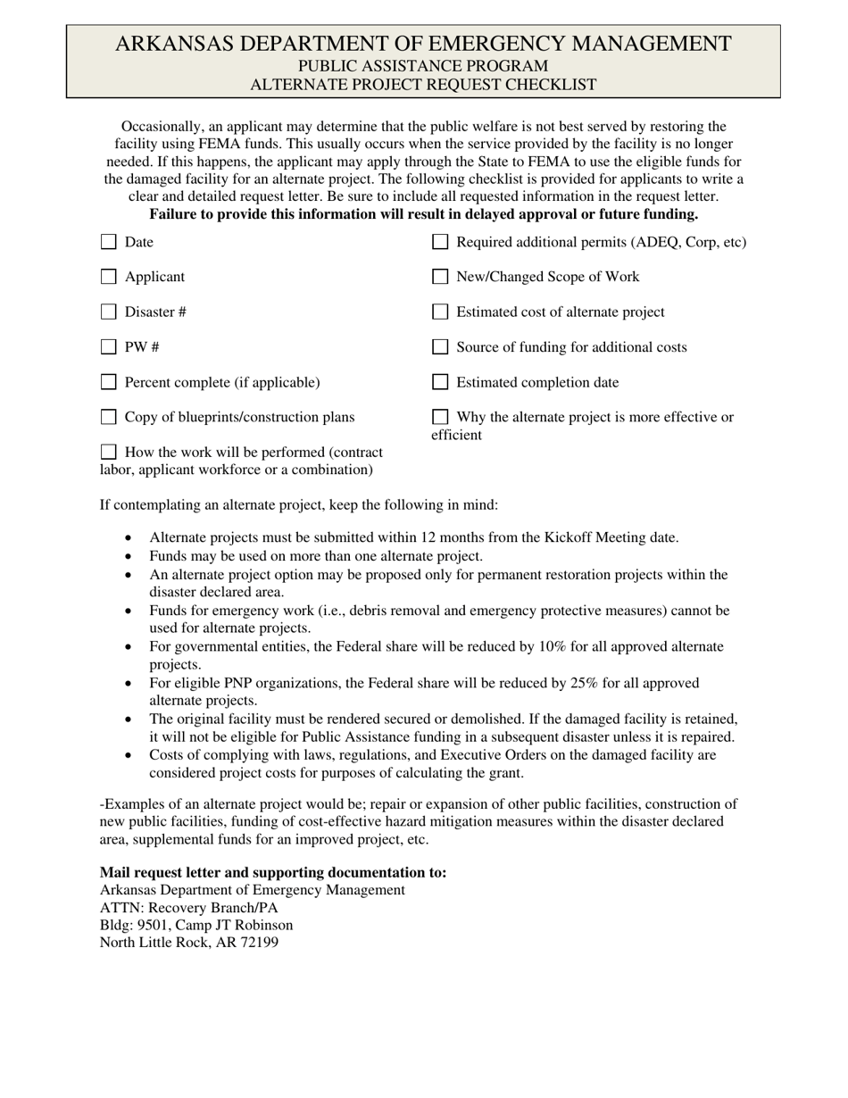 Arkansas Alternative Project Request Checklist Download Printable PDF ...