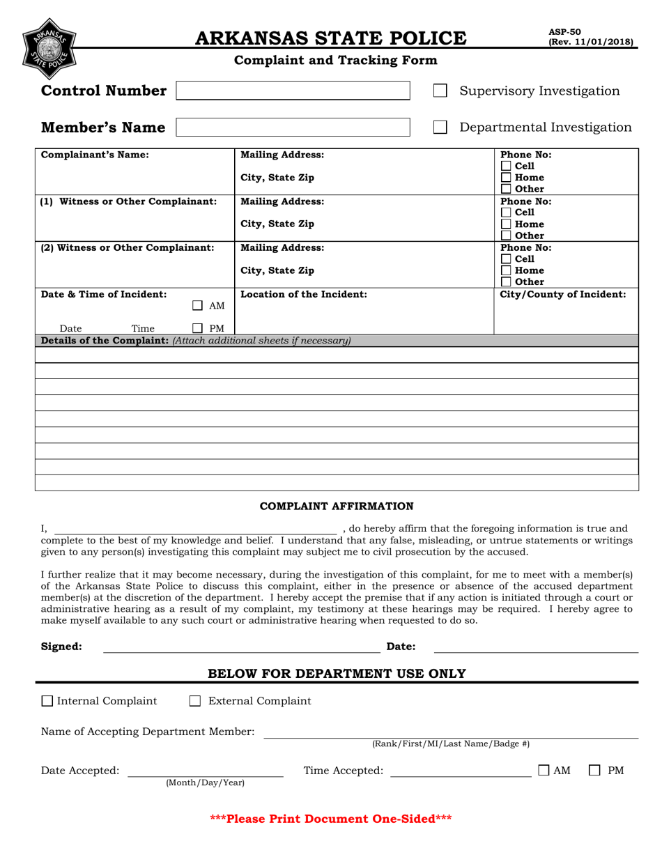 Form ASP-50 Download Printable PDF or Fill Online Complaint and ...