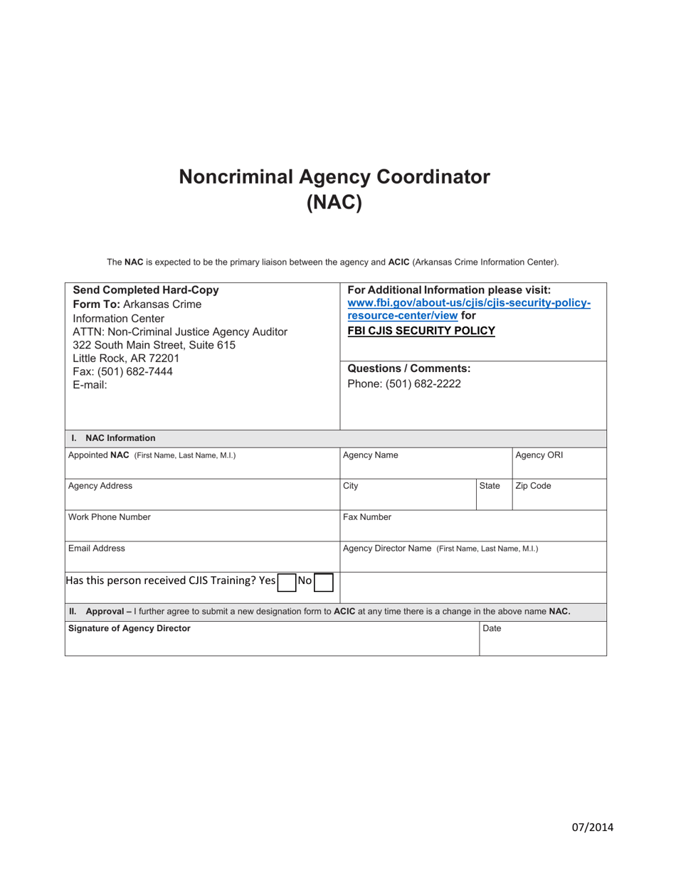 Arkansas Noncriminal Agency Coordinator (Nac) - Fill Out, Sign Online ...