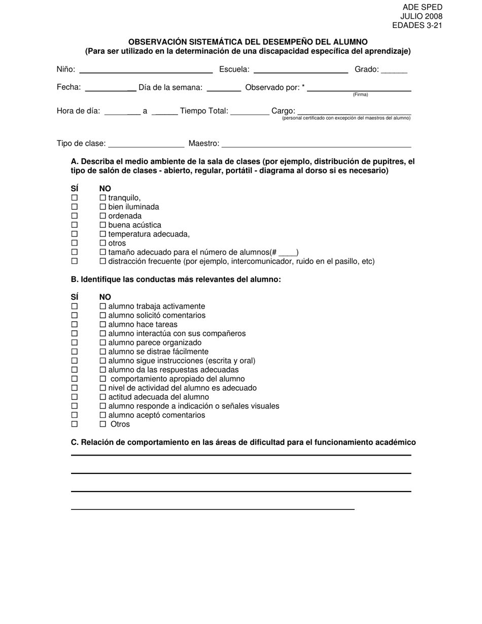 Arkansas Observacion Sistematica Del Desempeno Del Alumno (Spanish ...