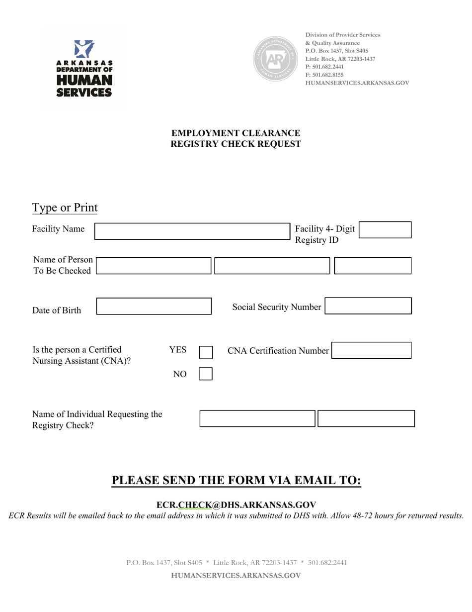 Arkansas Employment Clearance Registry Check Request - Fill Out, Sign ...