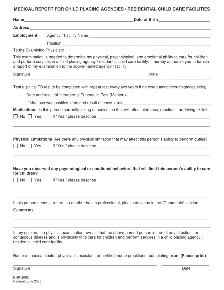 Form DHR-2092 - Fill Out, Sign Online and Download Printable PDF ...