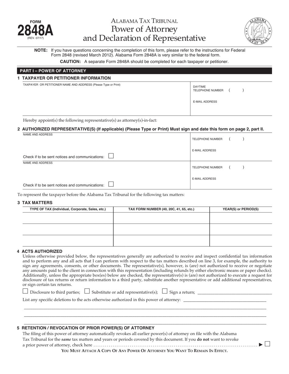 Form 2848A - Fill Out, Sign Online and Download Printable PDF, Alabama ...