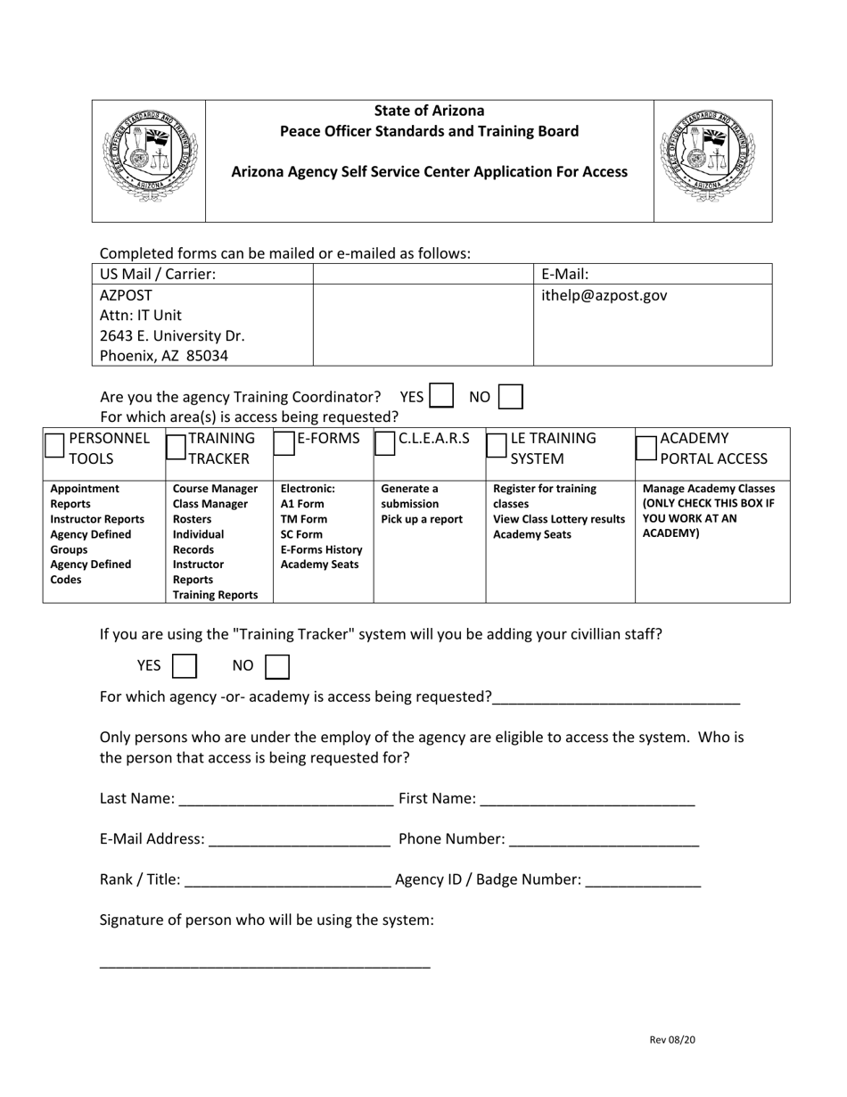 Arizona Arizona Agency Self Service Center Application for Access ...