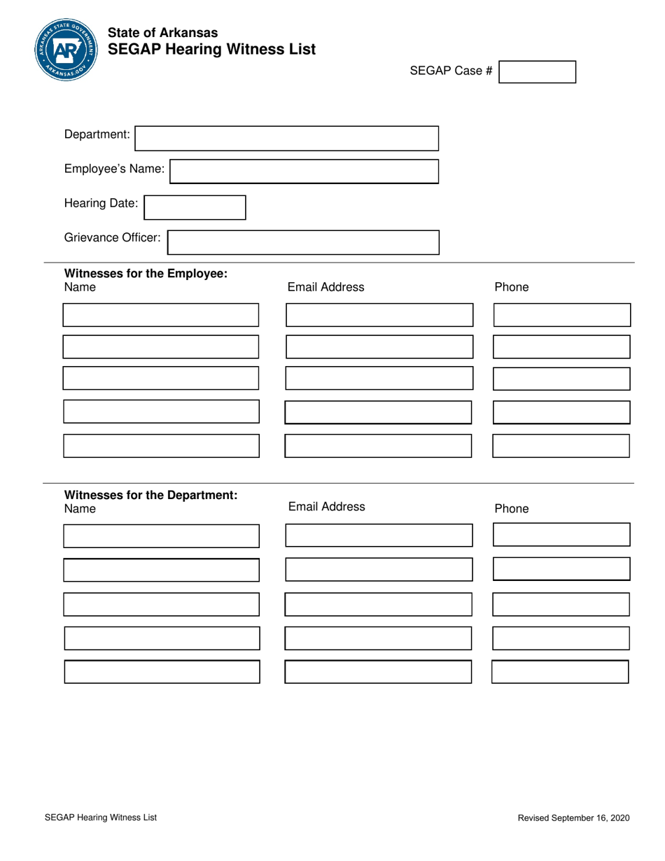 Arkansas Segap Hearing Witness List - Fill Out, Sign Online and ...