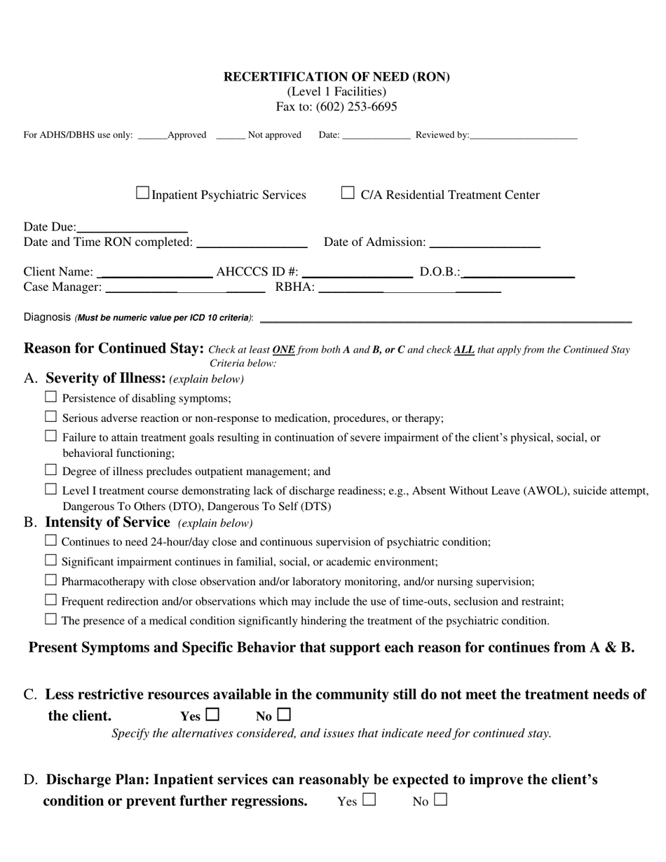 Arizona Recertification of Need (Ron) - Fill Out, Sign Online and ...