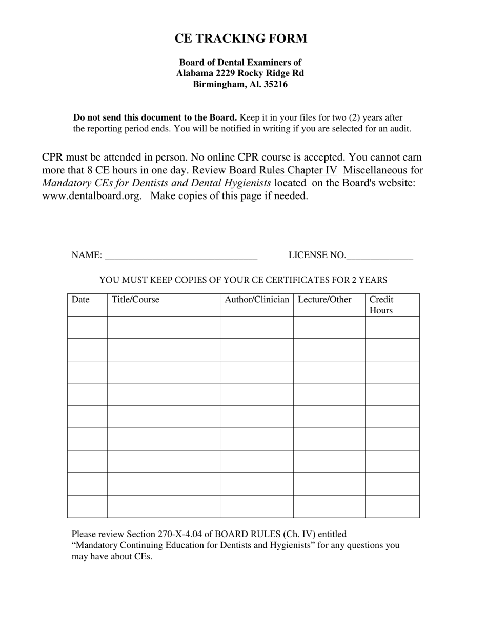 Alabama Ce Tracking Form - Fill Out, Sign Online and Download PDF ...