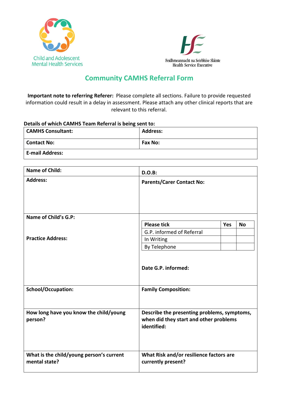 United Kingdom Community Camhs Referral Form - Fill Out, Sign Online ...