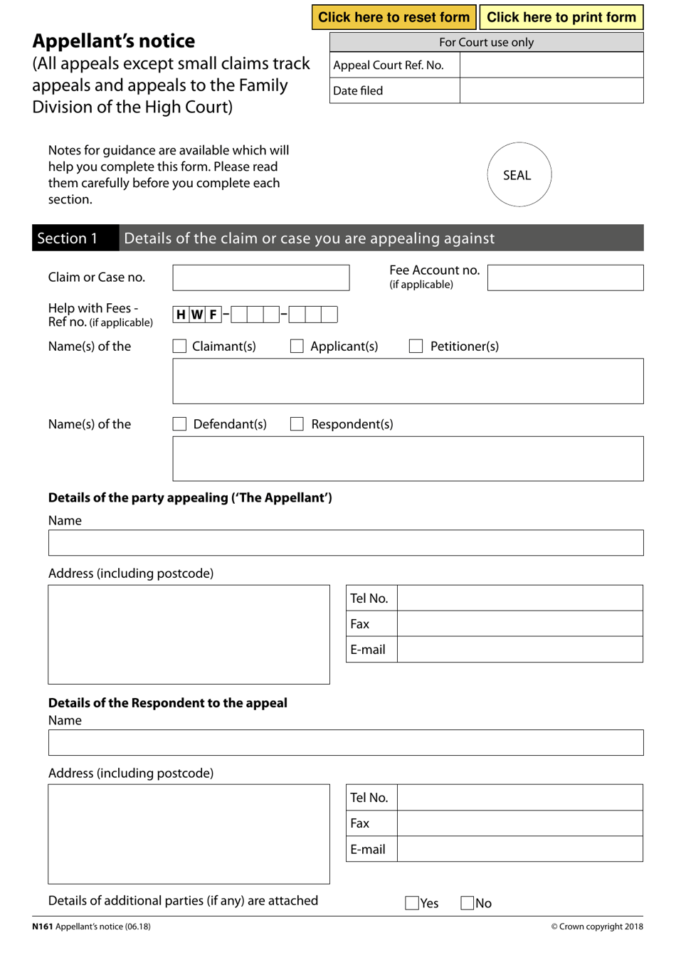 Form N161 - Fill Out, Sign Online and Download Fillable PDF, United Kingdom | Templateroller