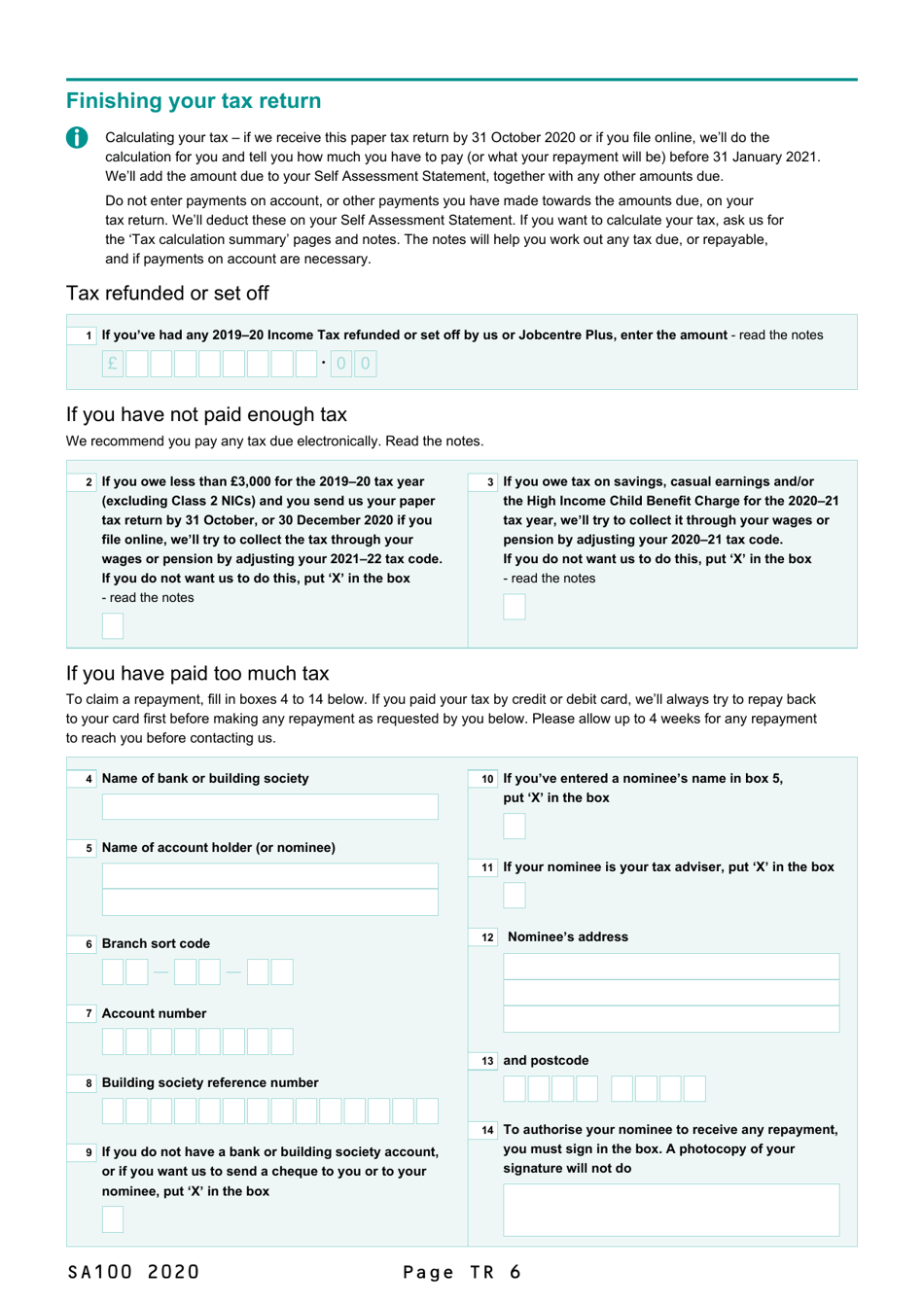 Form Sa100 2020 Fill Out Sign Online And Download Fillable Pdf