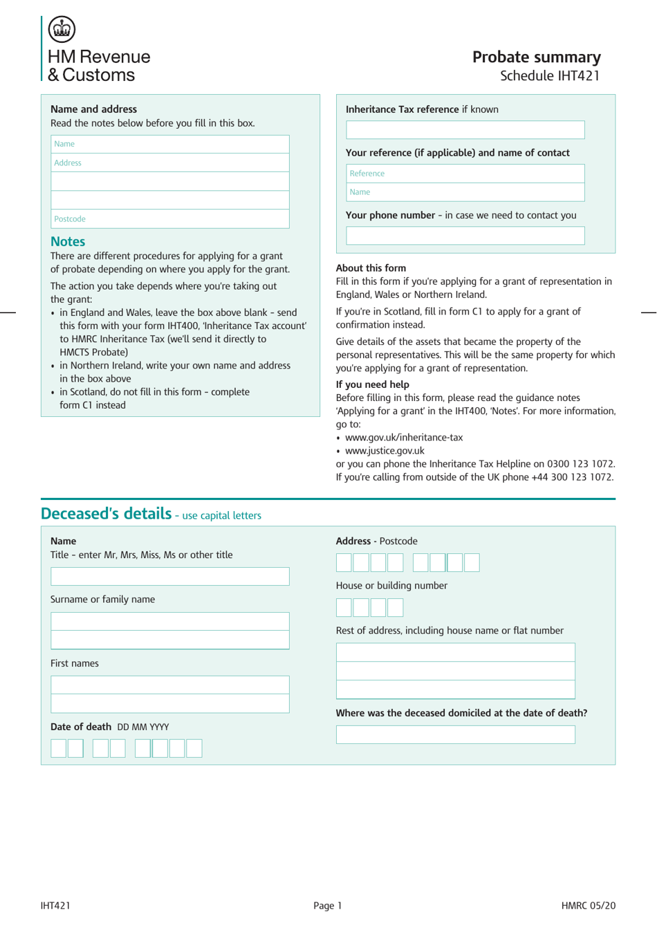 United Kingdom Probate Summary - Fill Out, Sign Online and Download PDF ...