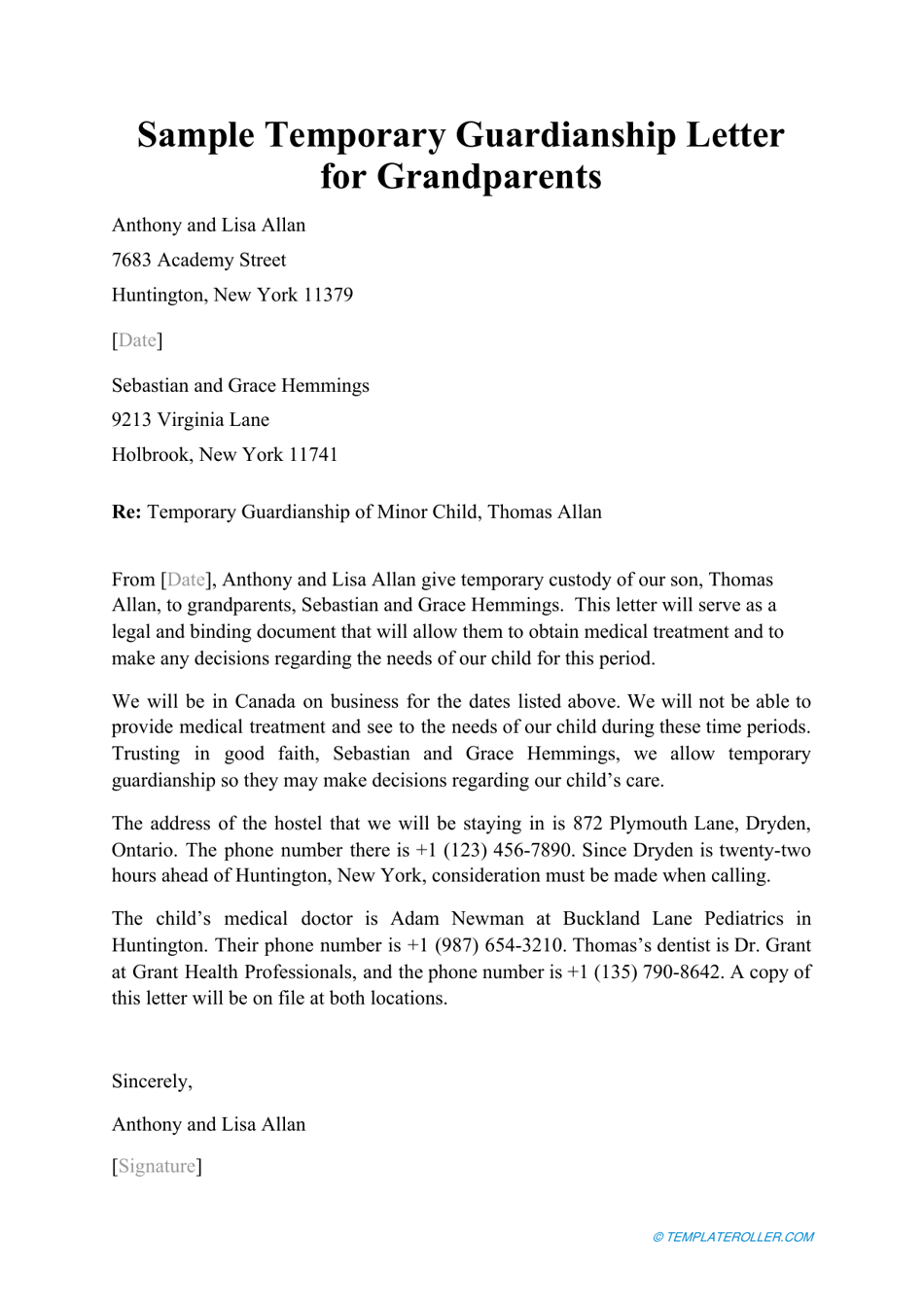 Letter Of Guardianship Template