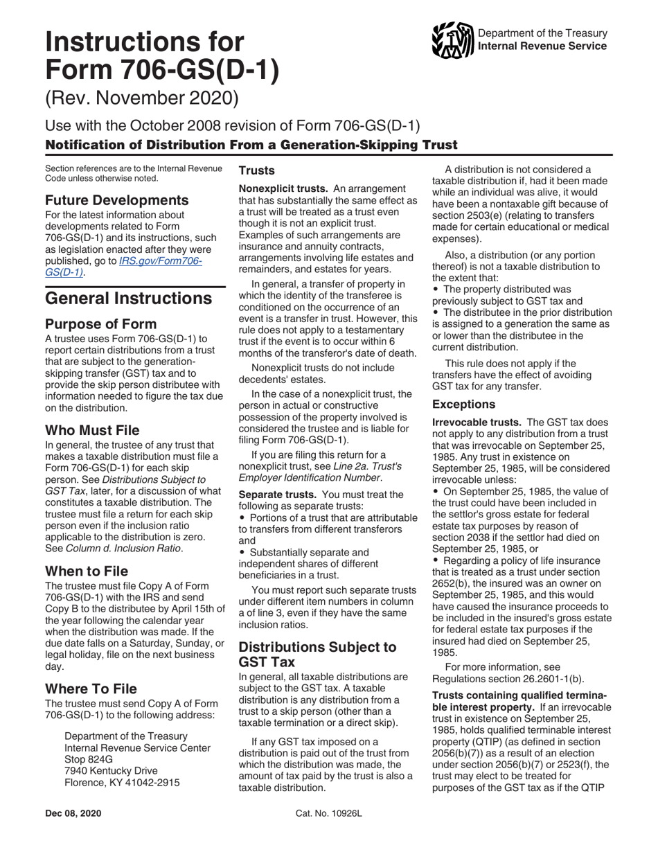 Download Instructions for IRS Form 706-GS(D-1) Notification of ...