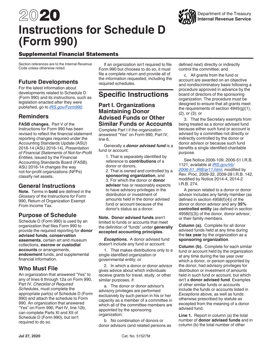 Download Instructions for IRS Form 990 Schedule D Supplemental ...