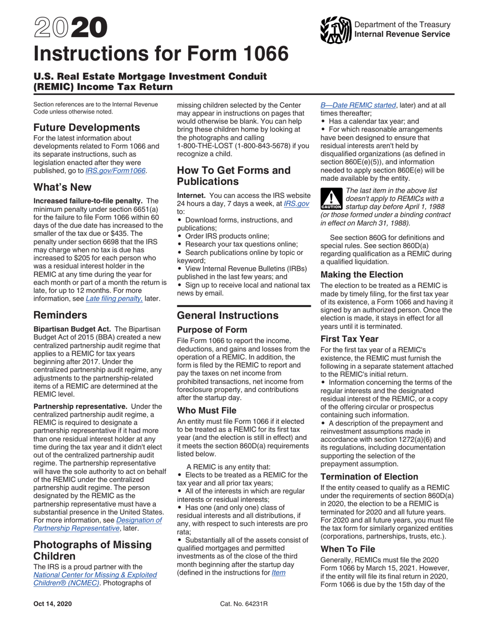 Download Instructions for IRS Form 1066 U.S. Real Estate Mortgage ...