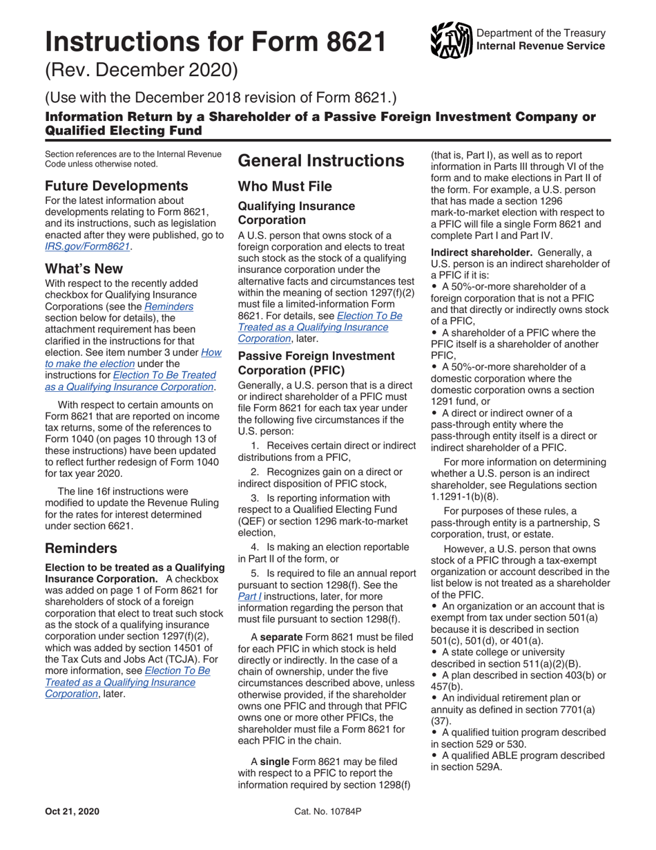 Download Instructions for IRS Form 8621 Information Return by a ...