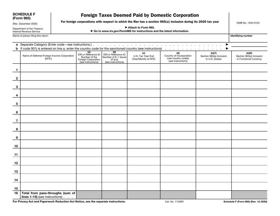 IRS Form 965 Schedule F Download Fillable PDF or Fill Online Foreign ...
