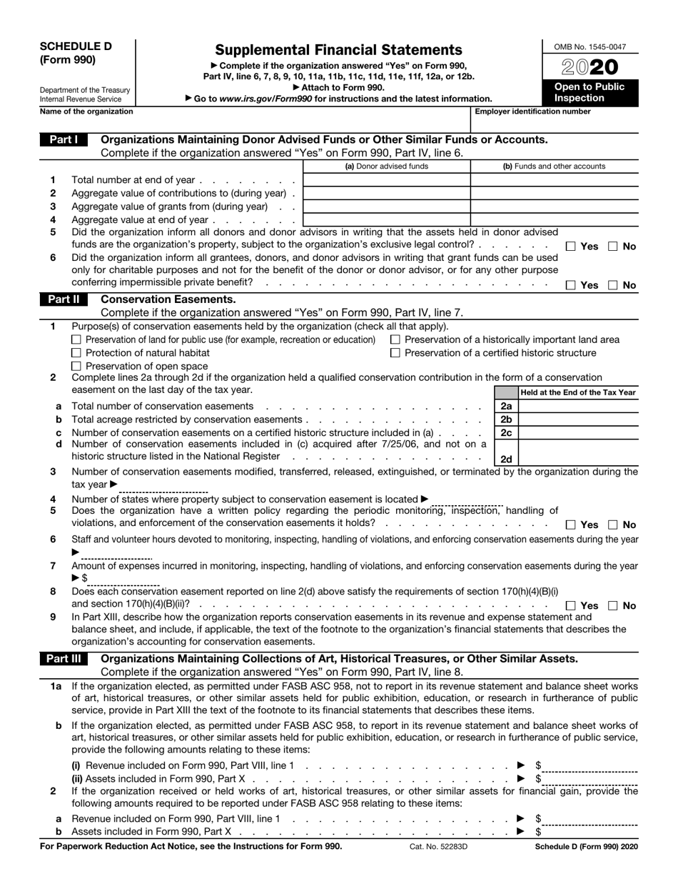 IRS Form 990 Schedule D - 2020 - Fill Out, Sign Online and Download ...