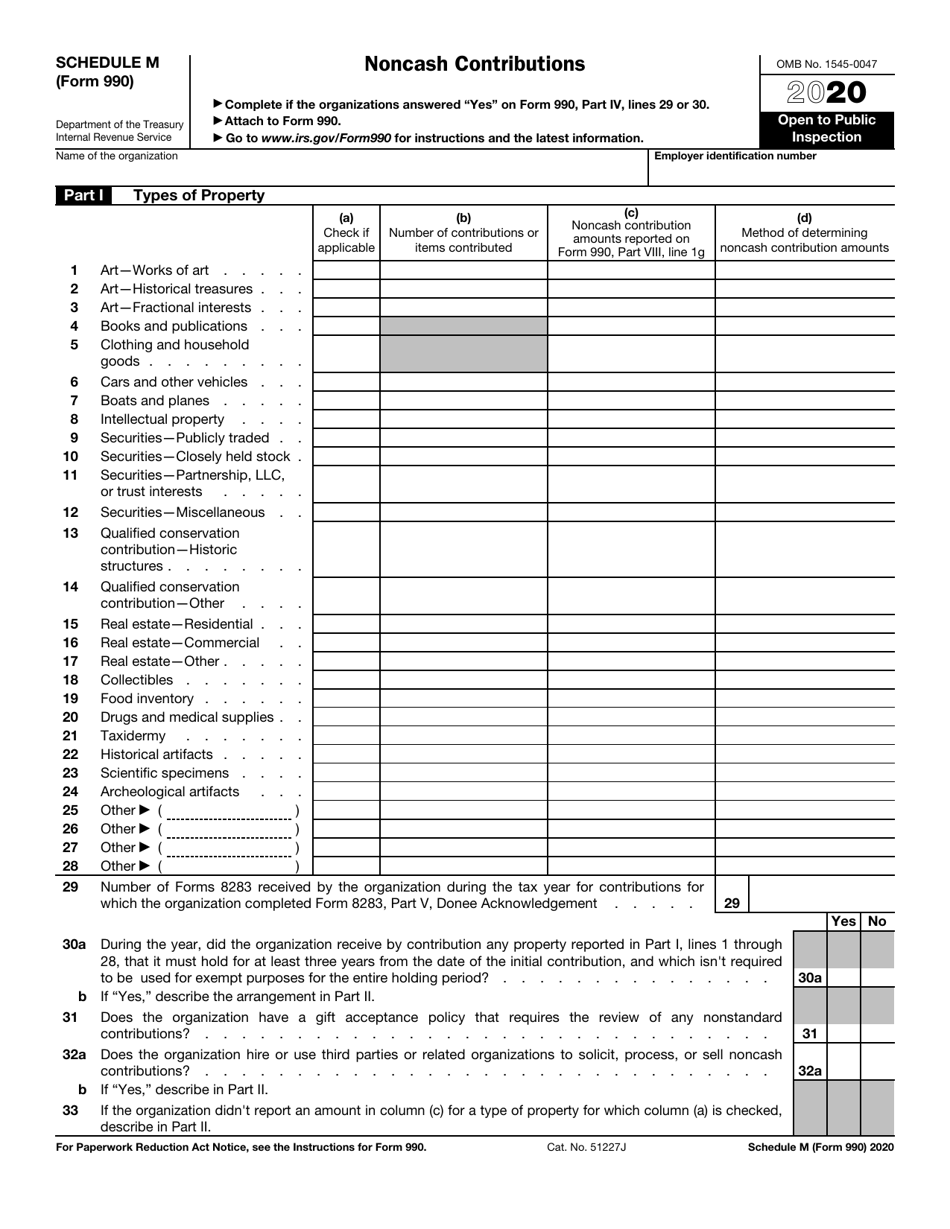 IRS Form 990 Schedule M Download Fillable PDF or Fill Online Noncash ...