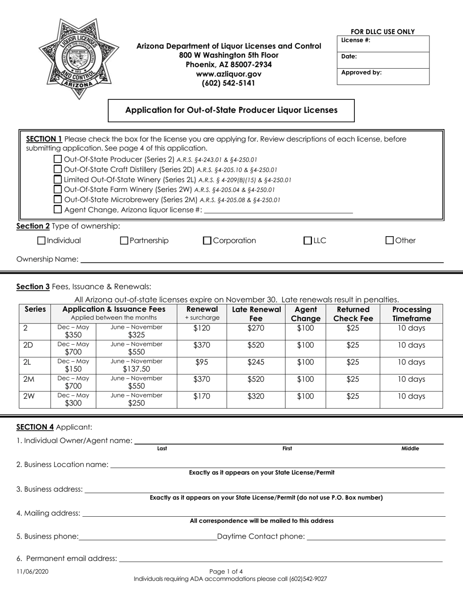 Arizona Application for Out-of-State Producer Liquor Licenses Download ...
