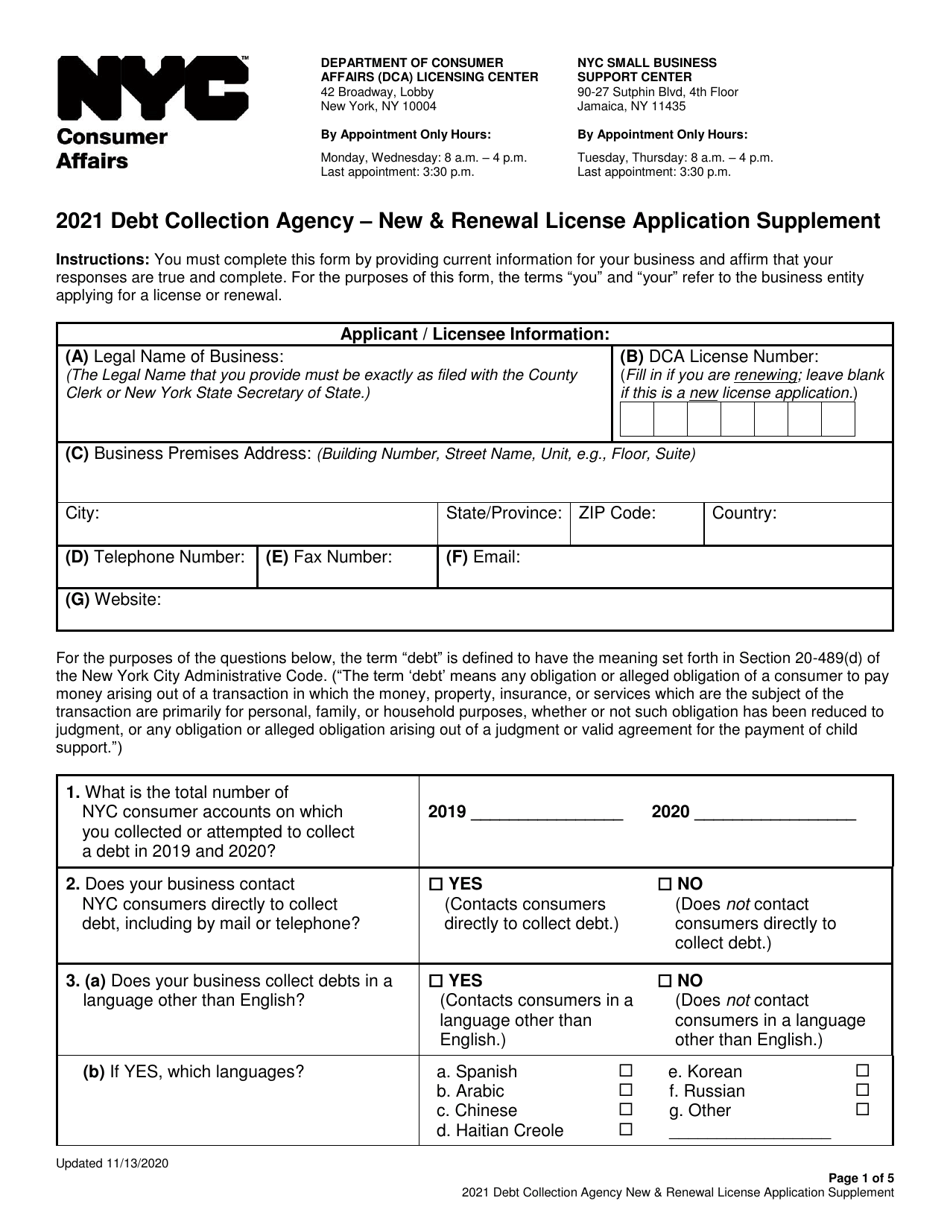 2021 New York City Debt Collection Agency - New & Renewal License ...