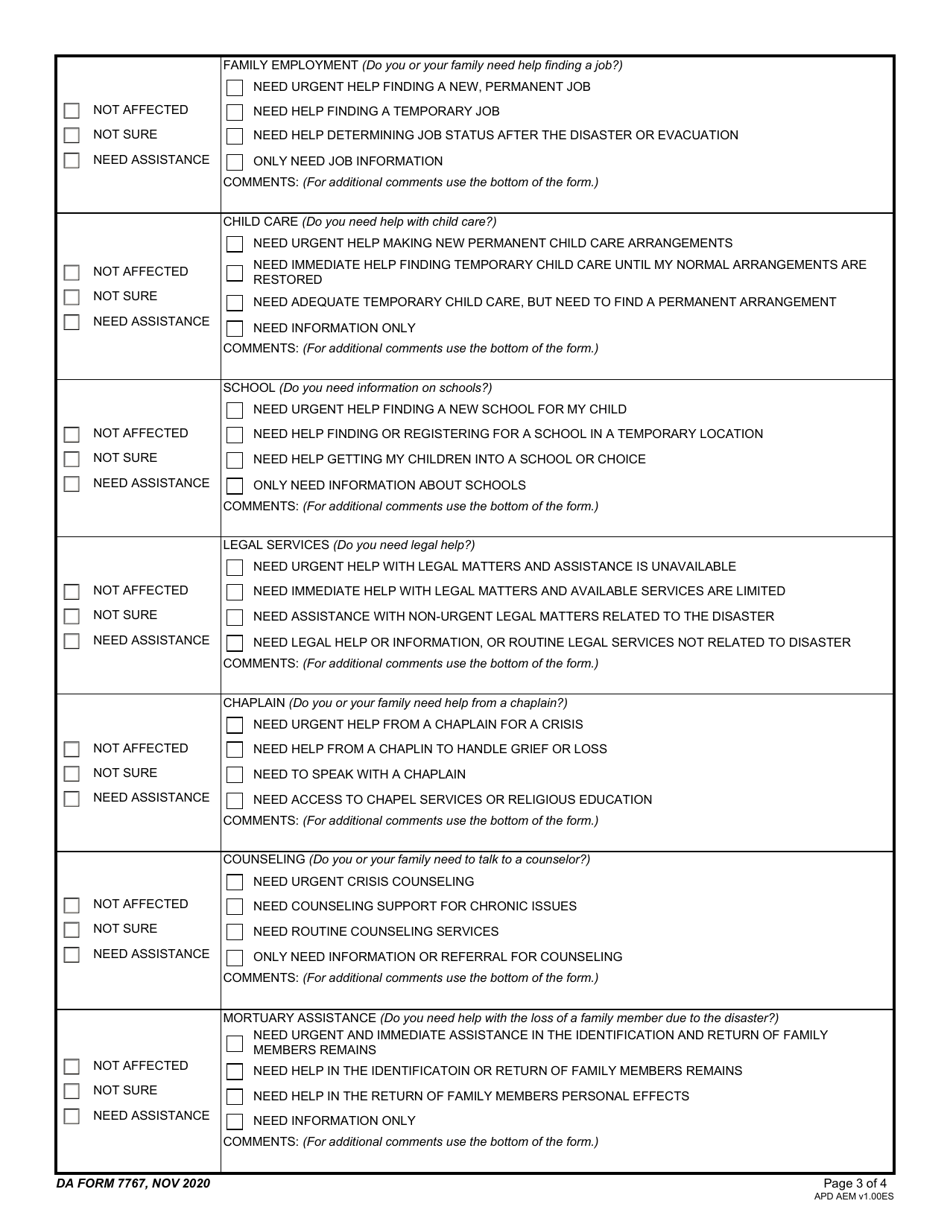 DA Form 7767 Download Fillable PDF or Fill Online Army Disaster ... DA Form 7767 Download Fillable PDF or Fill Online Army Disaster ...