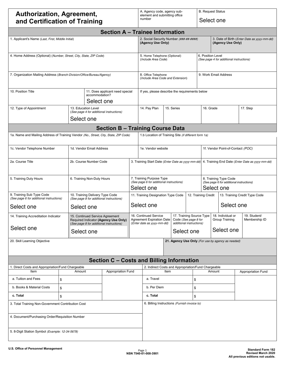 Form SF-182 - Fill Out, Sign Online and Download Fillable PDF ...