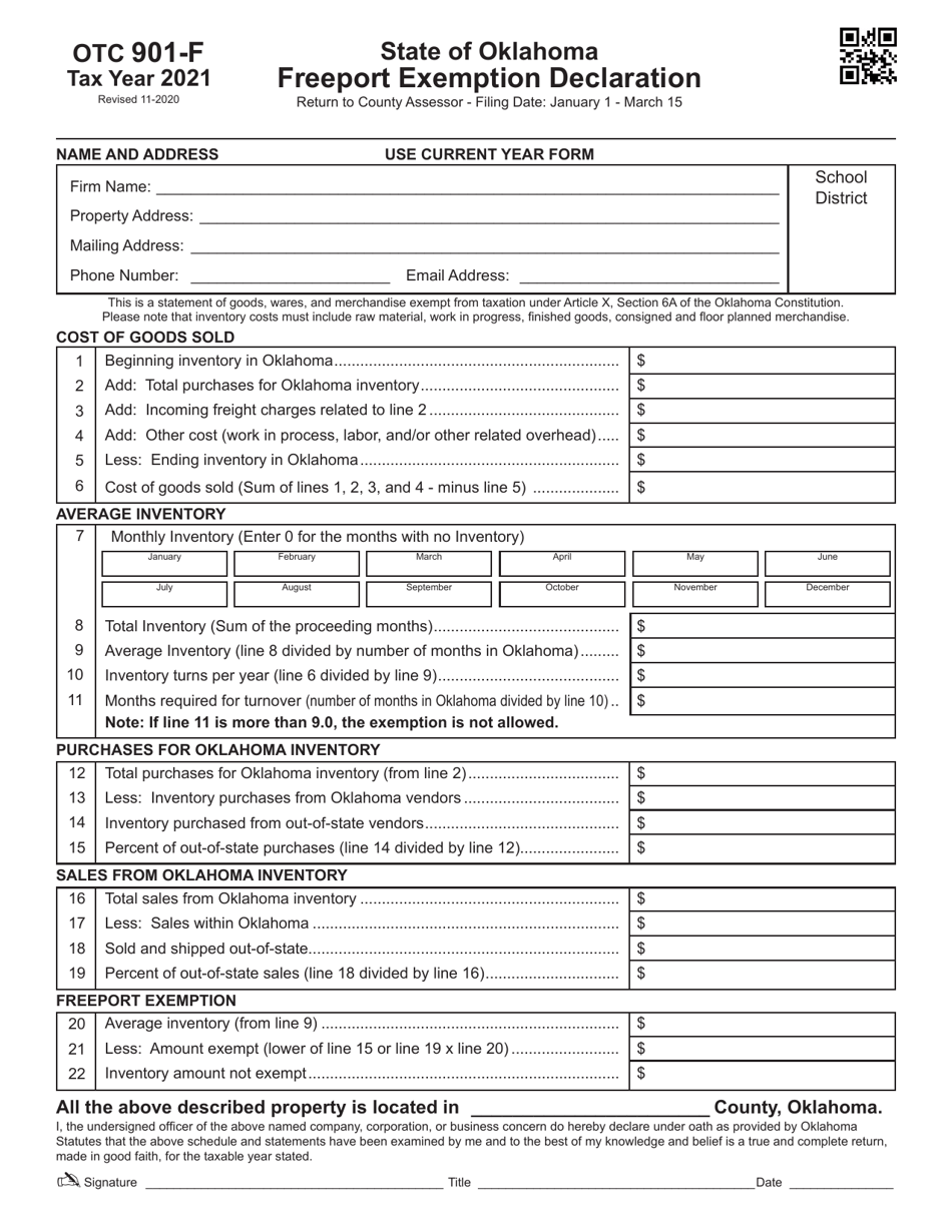 OTC Form 901 F Download Fillable PDF Or Fill Online Freeport Exemption