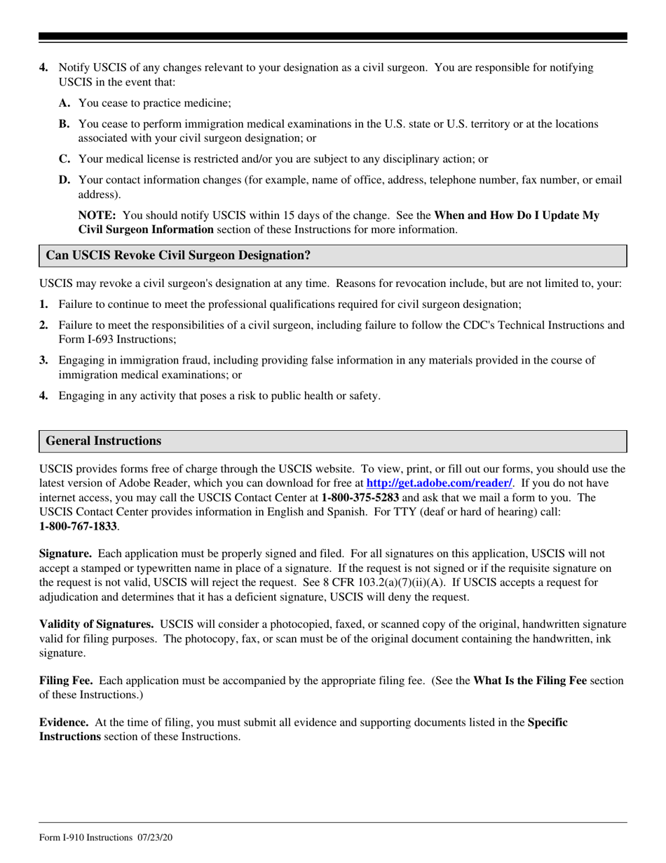 Download Instructions for USCIS Form I-910 Application for Civil Surgeon Designation PDF ...