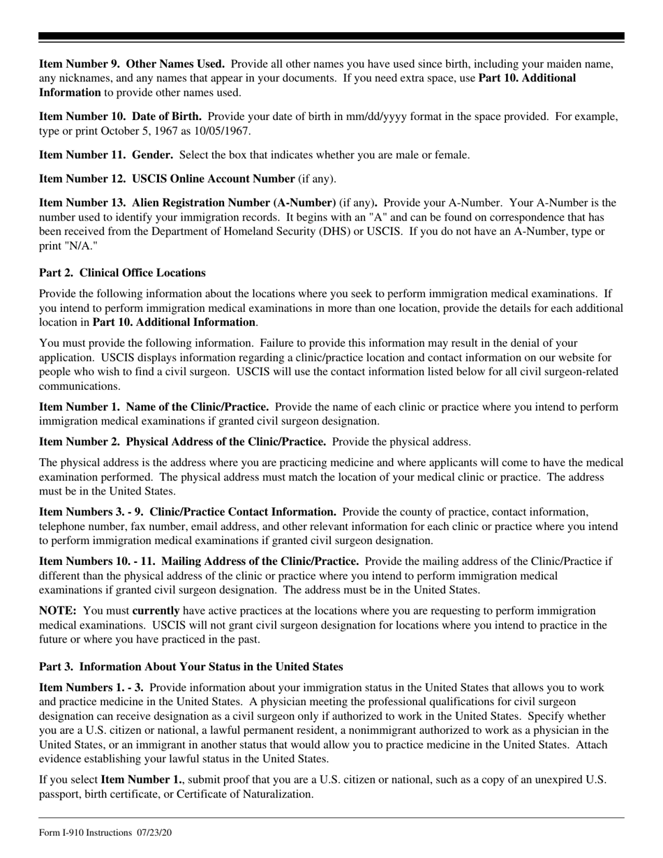 Download Instructions for USCIS Form I-910 Application for Civil Surgeon Designation PDF ...
