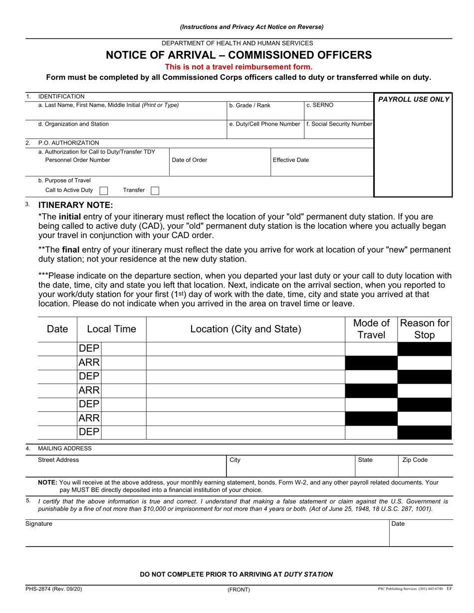 Form PHS-2874 - Fill Out, Sign Online and Download Fillable PDF ...