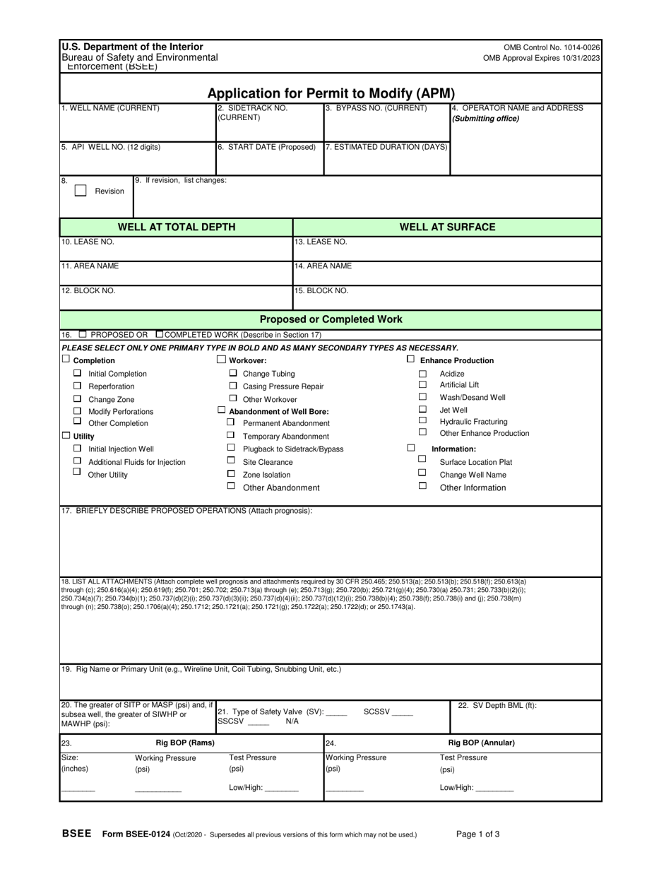 Form BSEE-0124 Download Printable PDF or Fill Online Application for ...