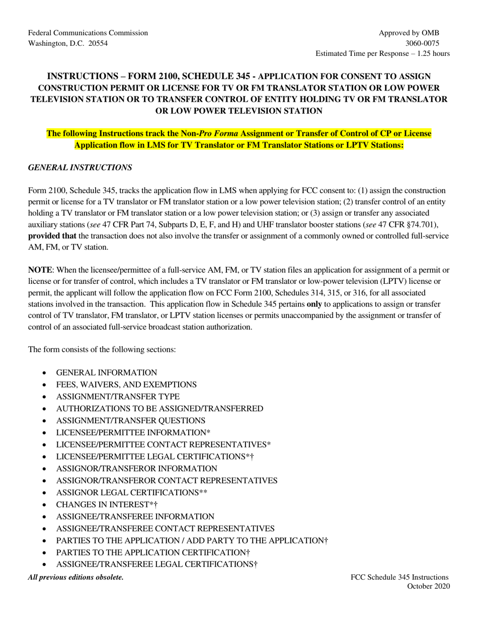 Download Instructions for FCC Form 2100 Schedule 345 Application for ...
