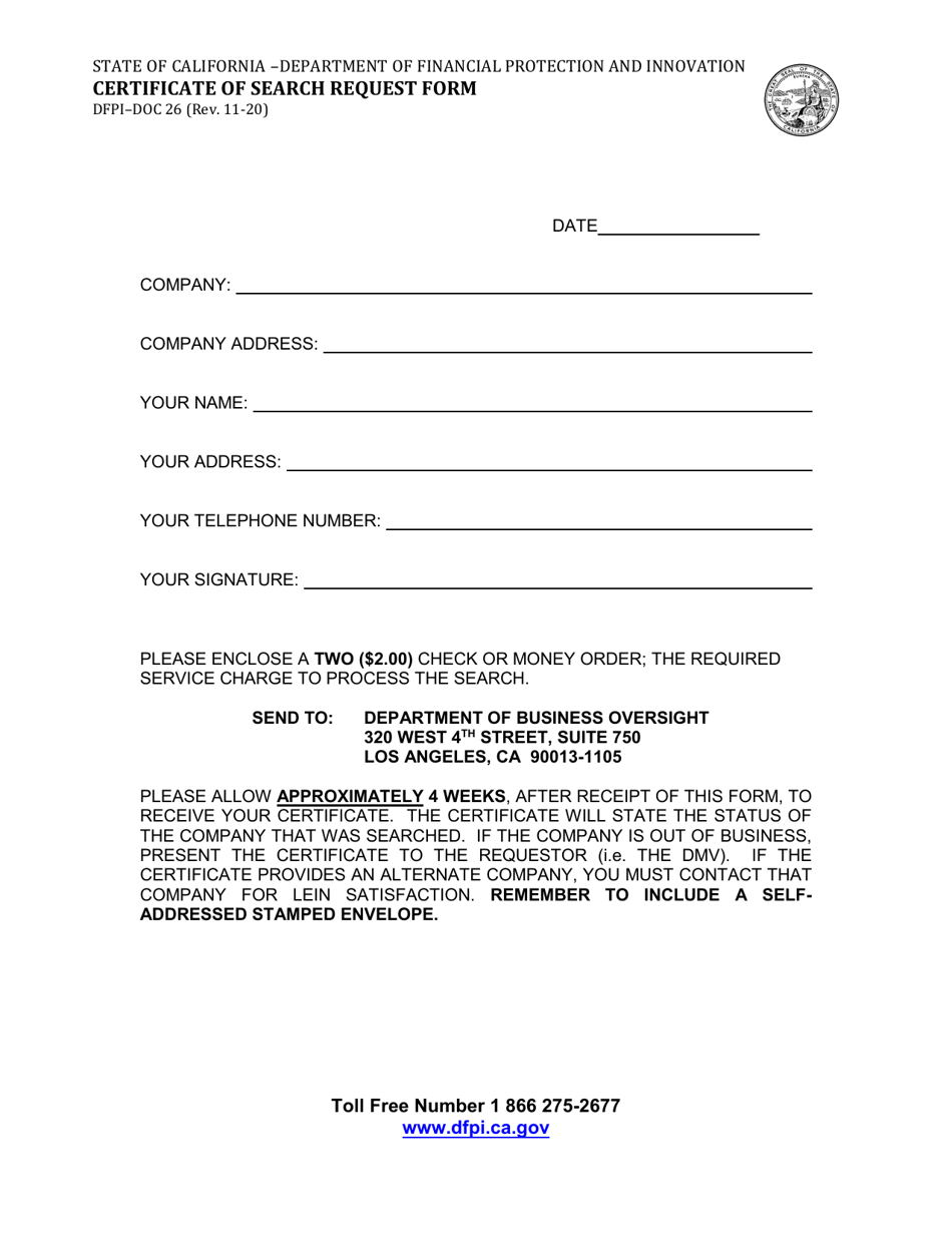 Form DFPI-DOC26 - Fill Out, Sign Online and Download Fillable PDF ...