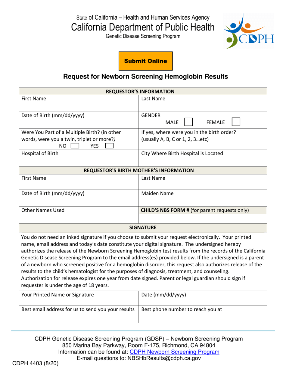 Form CDPH4403 - Fill Out, Sign Online and Download Fillable PDF ...