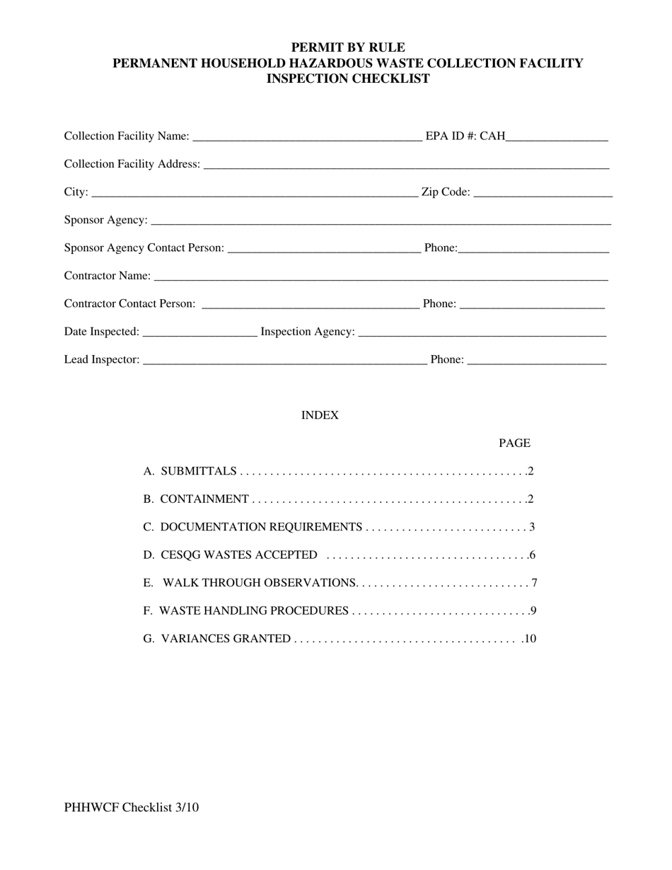 California Permit by Rule Permanent Household Hazardous Waste ...