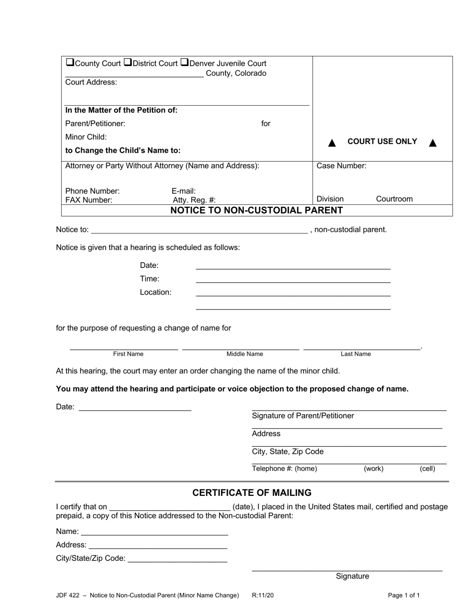 Form JDF422 - Fill Out, Sign Online and Download Fillable PDF, Colorado ...