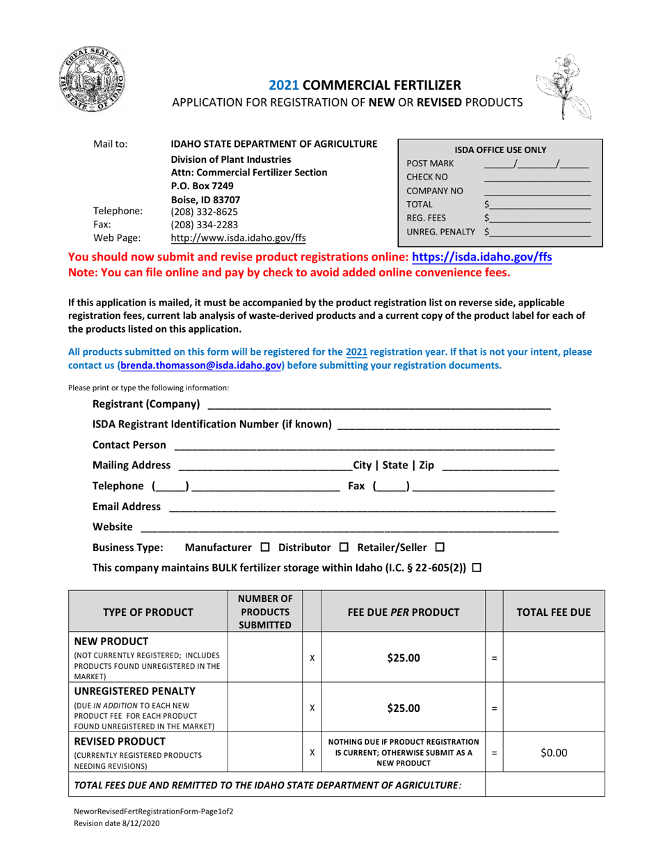 2021 Idaho Commercial Fertilizer Application for Registration of New or ...