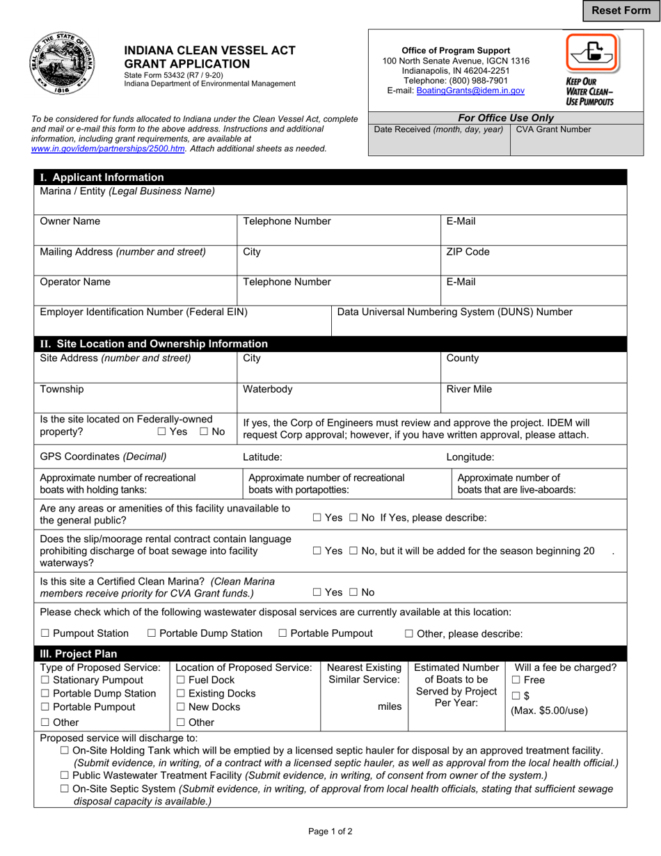 State Form 53432 Download Fillable PDF or Fill Online Indiana Clean ...