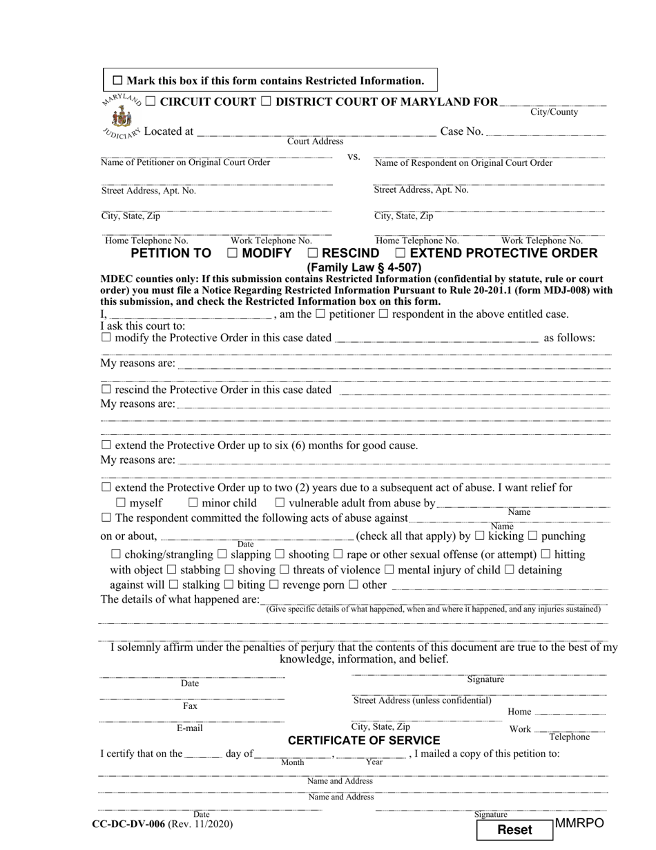Form CC-DC-DV-006 - Fill Out, Sign Online and Download Fillable PDF ...
