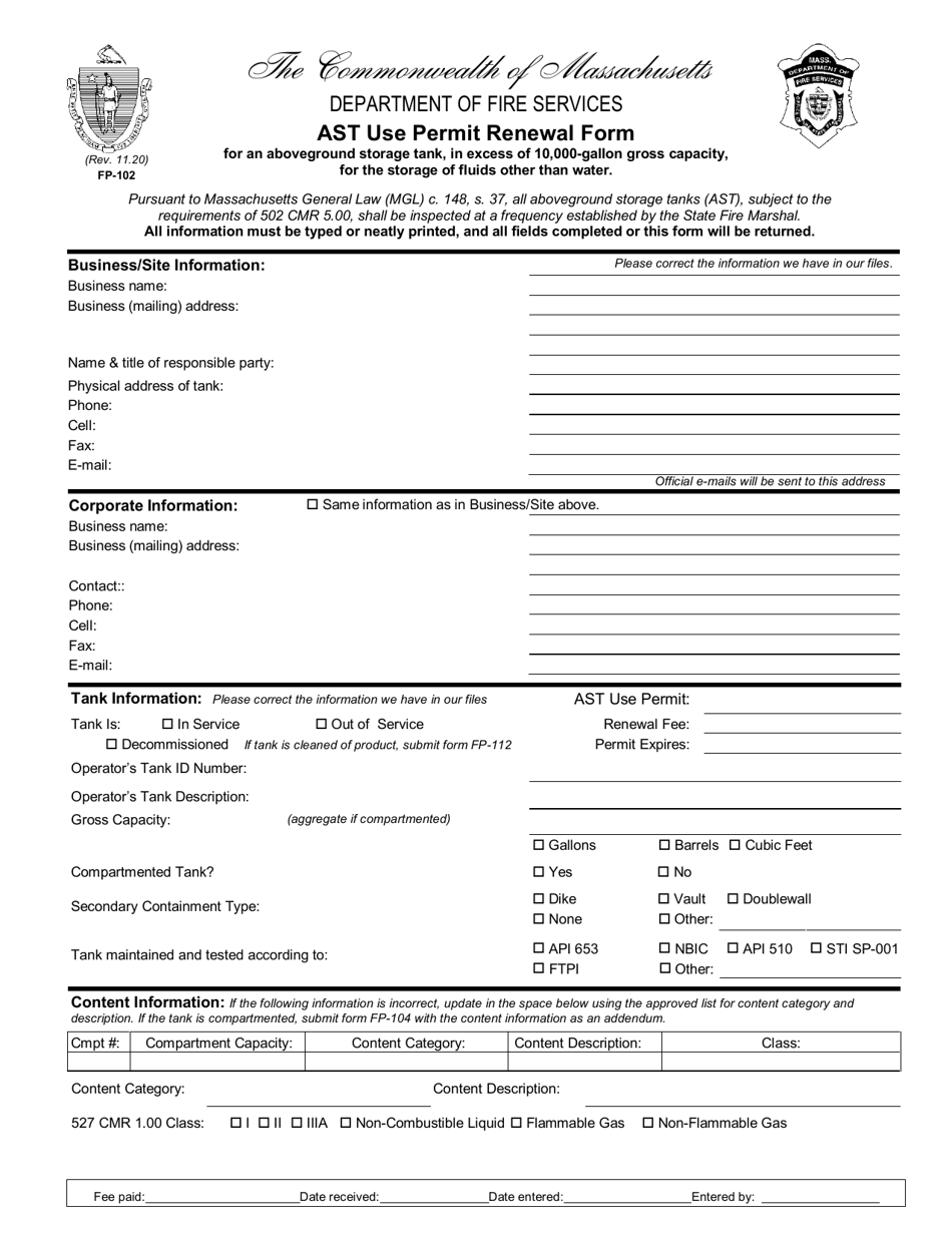 Form FP-102 Download Printable PDF or Fill Online Ast Use Permit ...