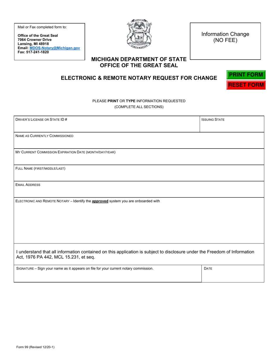 Form 99 Download Fillable PDF or Fill Online Electronic & Remote Notary ...